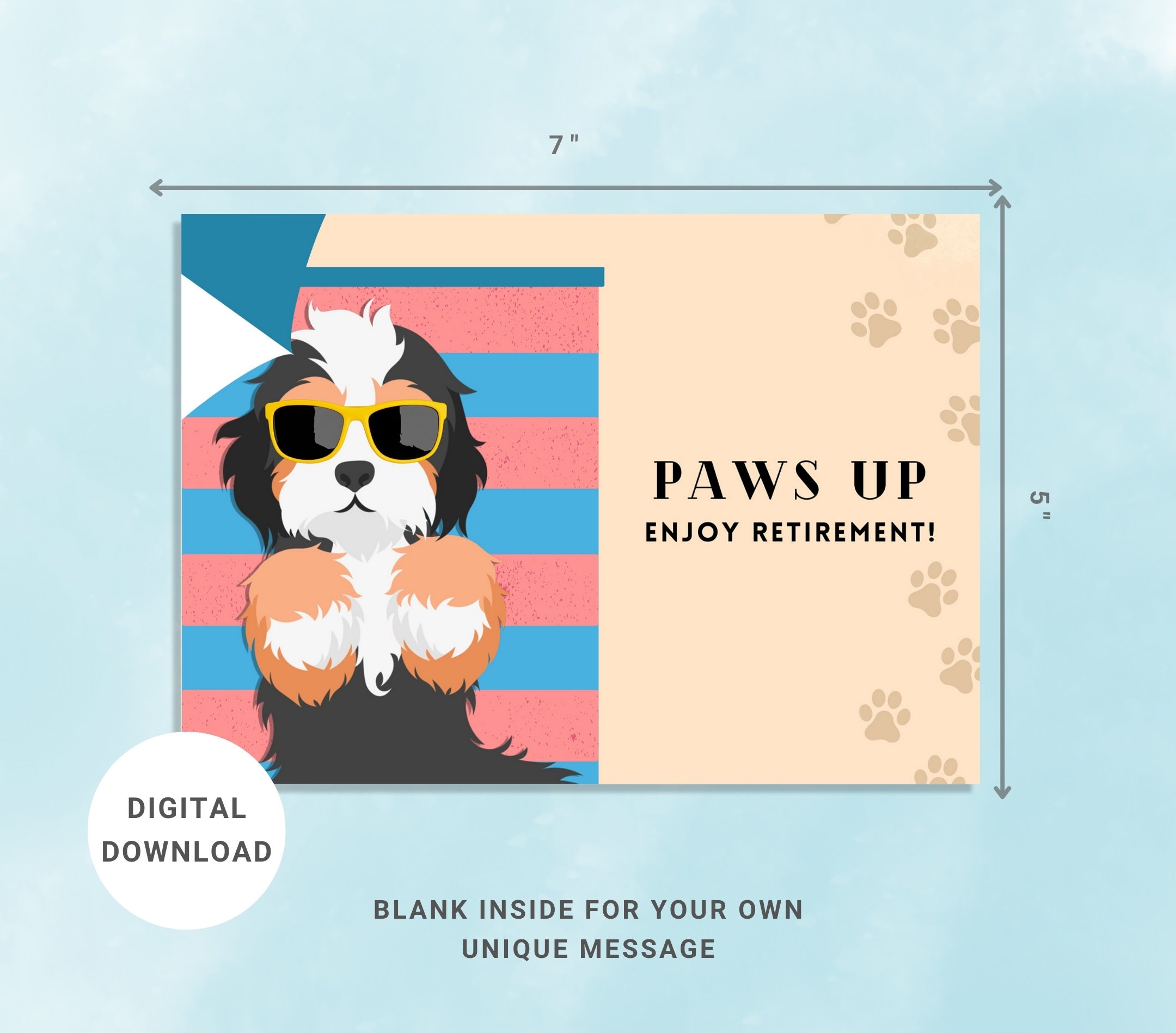 Printable Bernedoodle Retirement Card, Digital Retirement Card ...