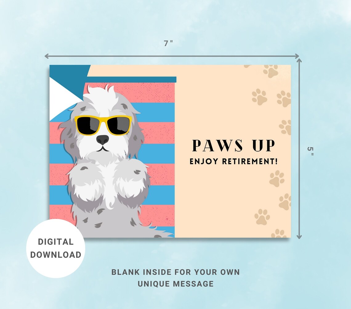 Printable Aussiedoodle Retirement Card, Digital Retirement Card ...