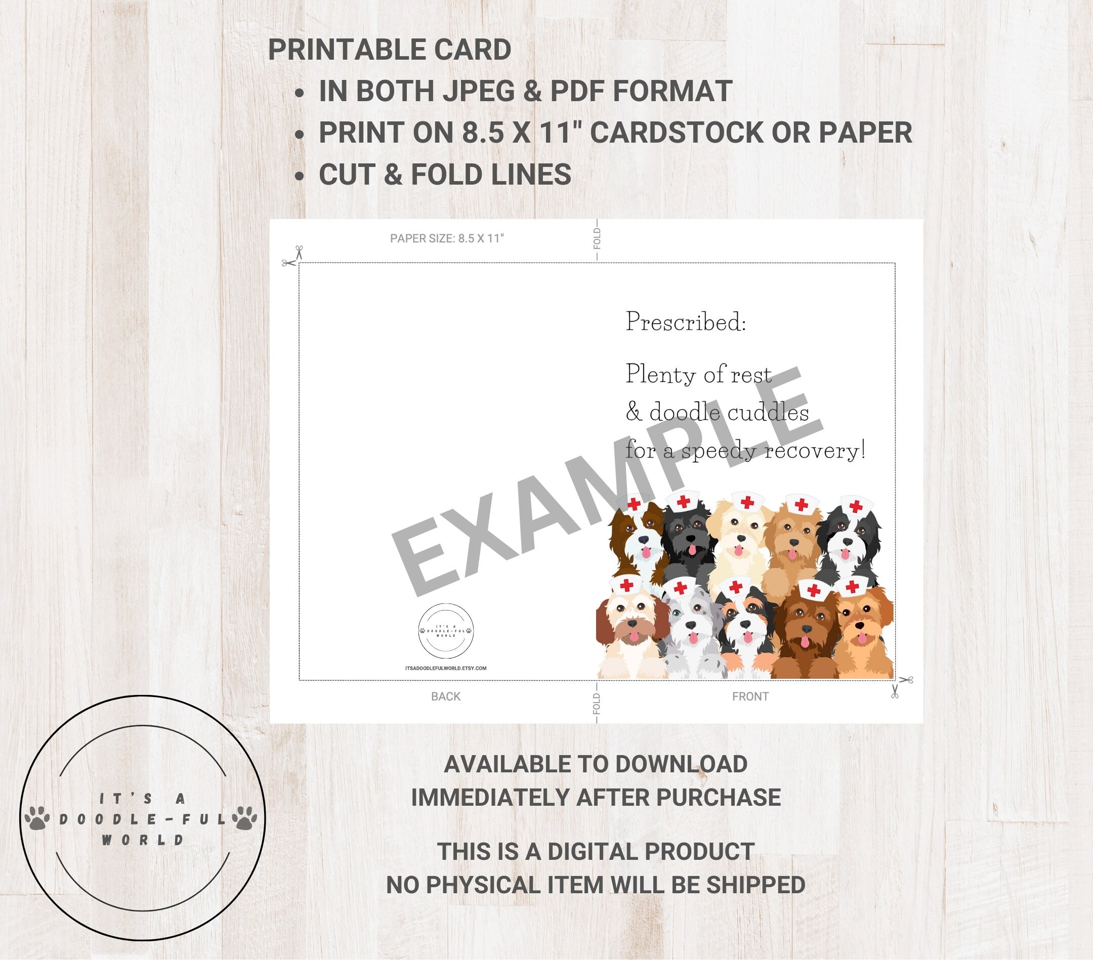 Printable Doodle Get Well Card, Digital Get Well Card, Downloadable ...