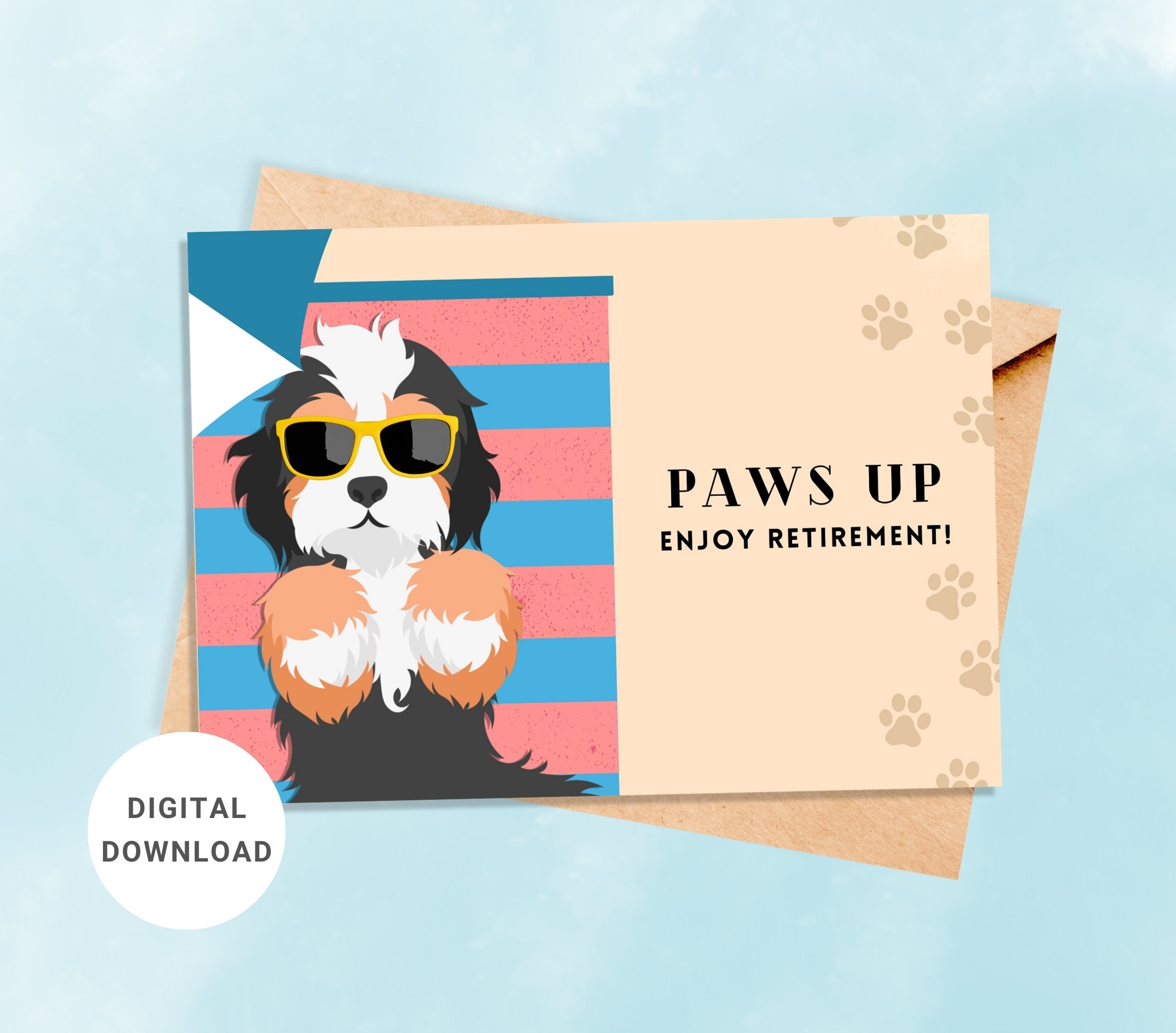 Printable Bernedoodle Retirement Card, Digital Retirement Card ...