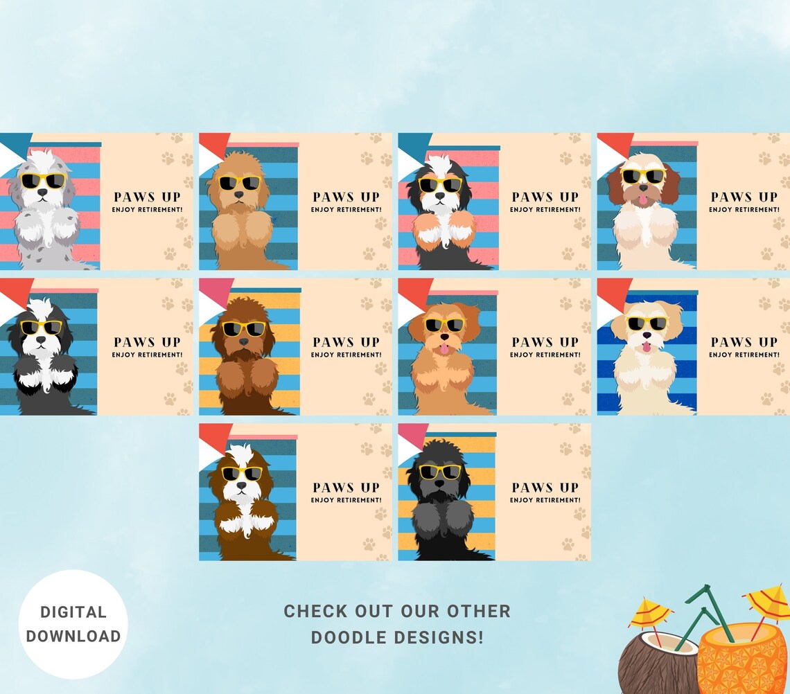 Printable Aussiedoodle Retirement Card, Digital Retirement Card ...