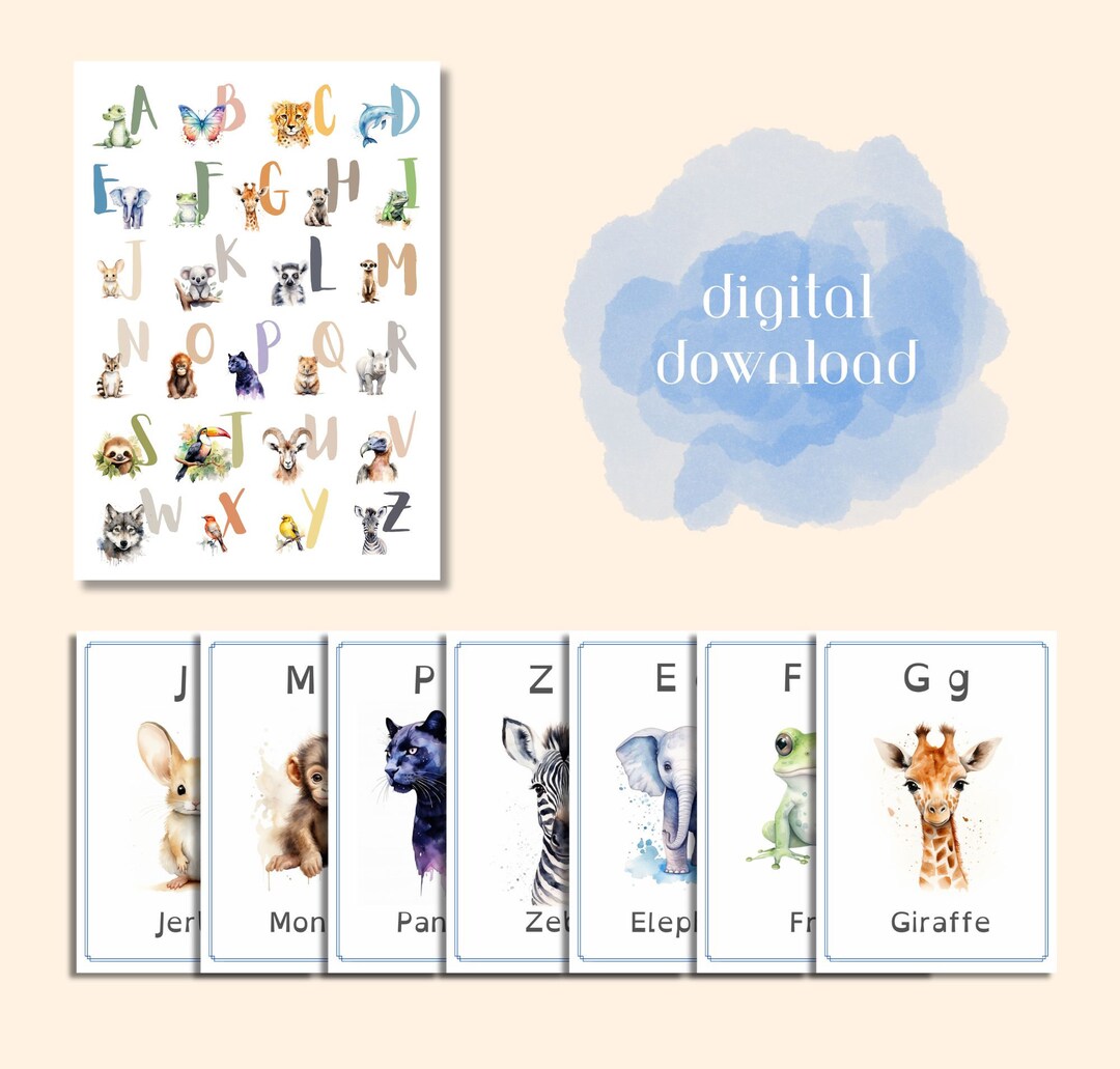 Alphabet Animal Flashcards / Digital Download / Poster / Learning Cards ...