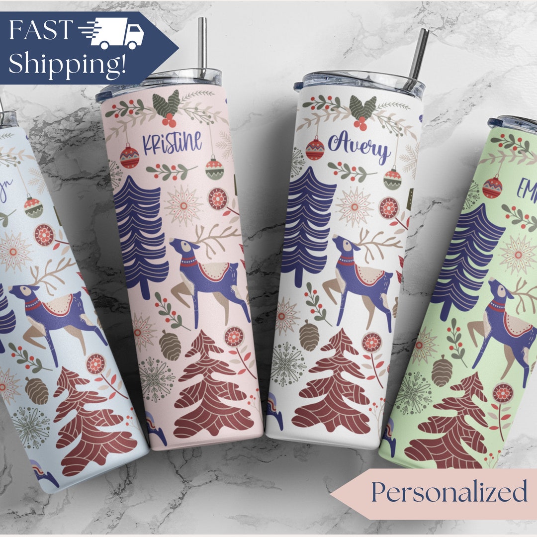 Personalized Christmas Tree Tumbler, Custom Holiday Cup 20oz, Boho ...