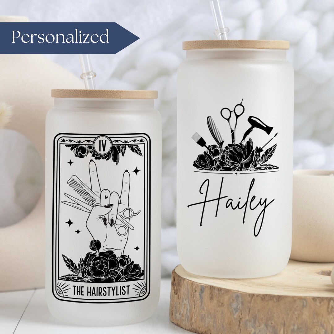 Hair Stylist Glass Tumbler Personalized Hair Stylist Glass Cup Custom ...