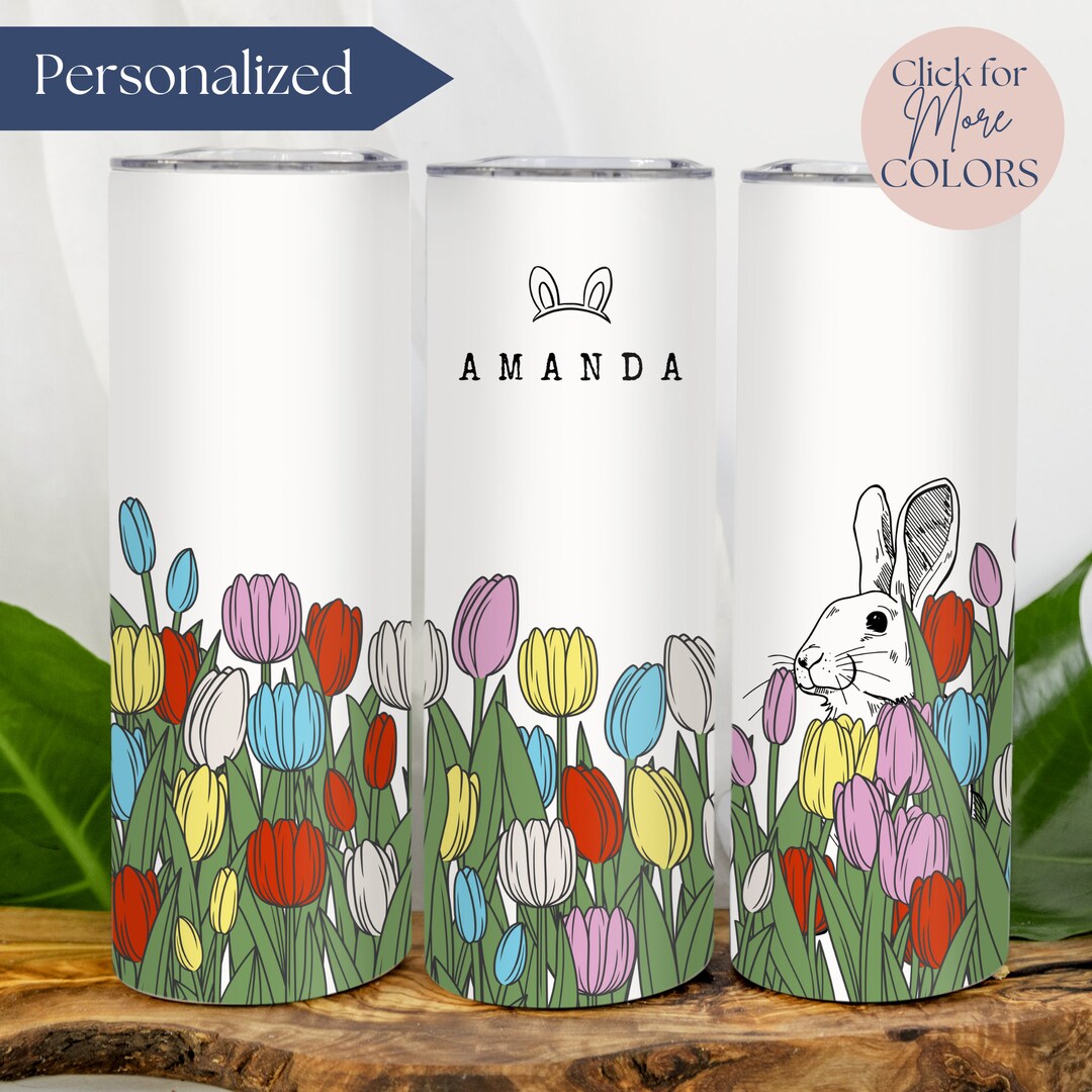 Personalized Easter Bunny Tumbler With Name, Spring Floral Tumbler ...
