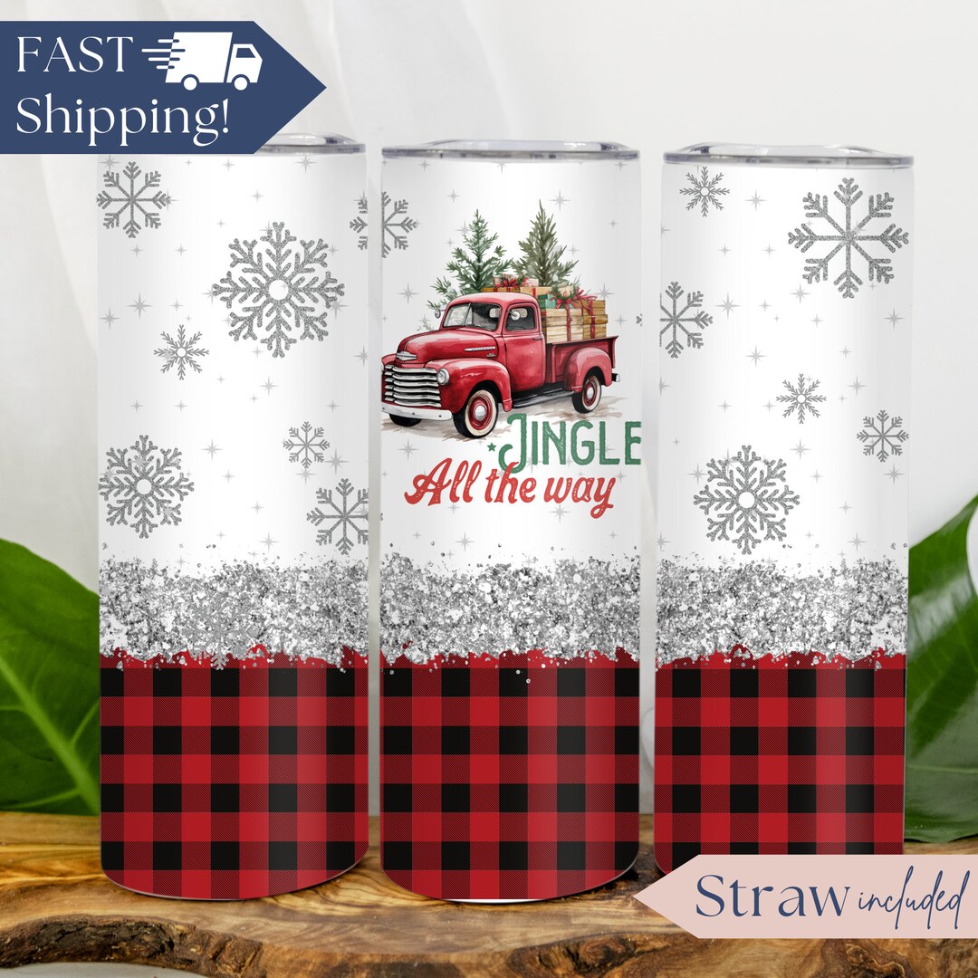 Vintage Christmas Tumbler 20oz With Straw, Retro Holiday Tumbler Cup ...