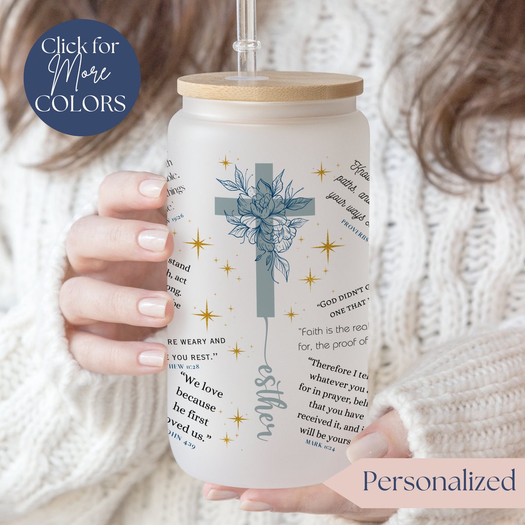 Personalized Bible Verse Glass Tumbler With Name Cup Gift for Christian ...