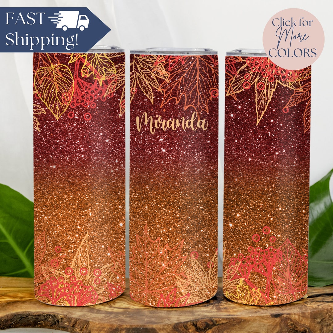 Personalized Fall Glitter Tumbler, Custom Glitter Tumbler Cup, Autumn ...