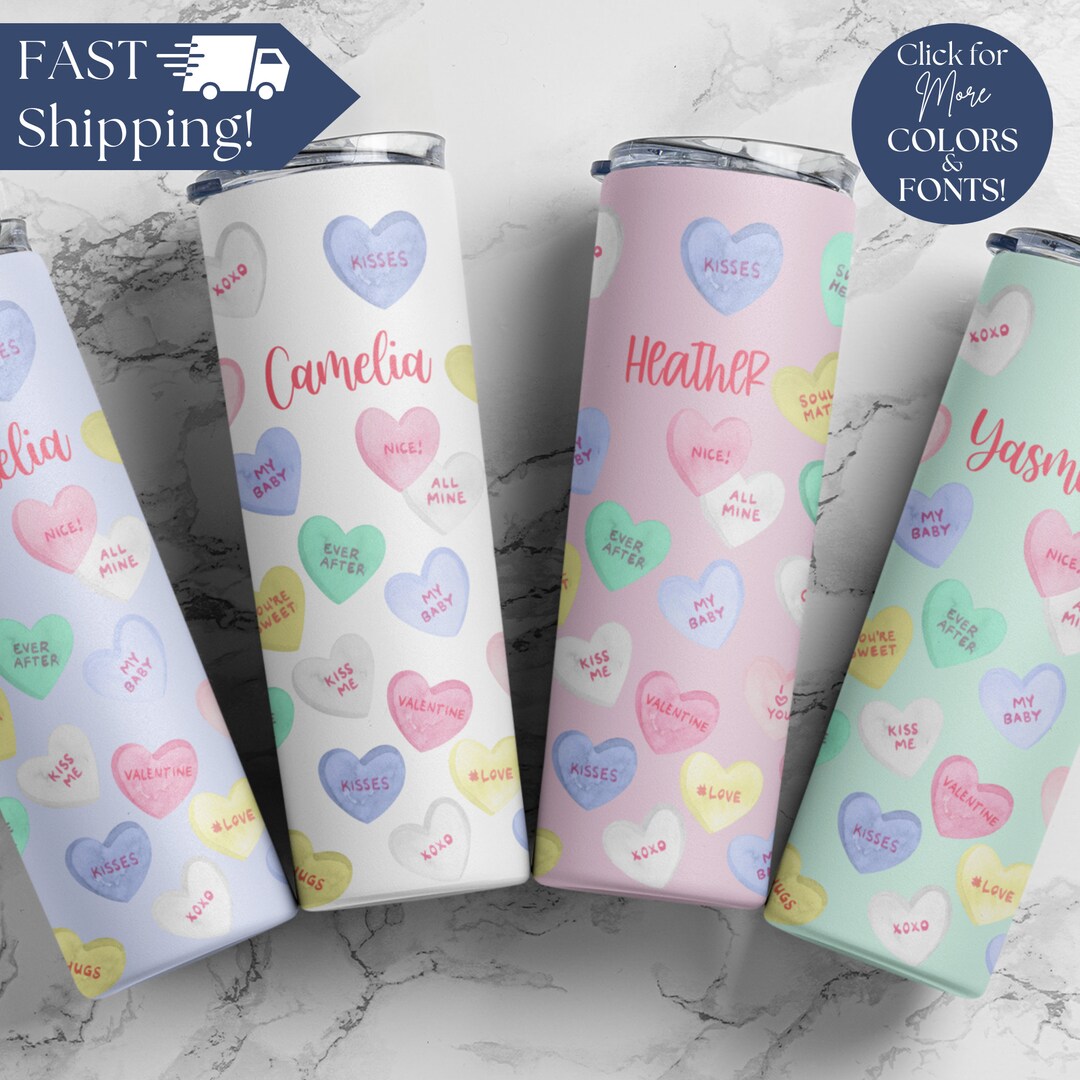 Personalized Candy Hearts Tumbler, Valentine Conversation Heart Tumbler ...