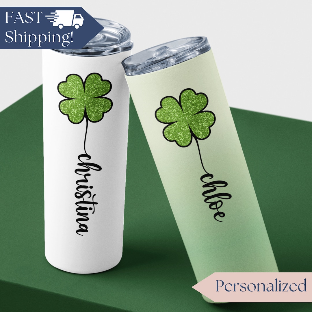 St Patricks Day Glitter Tumbler, Personalized Shamrock Glitter Tumbler ...