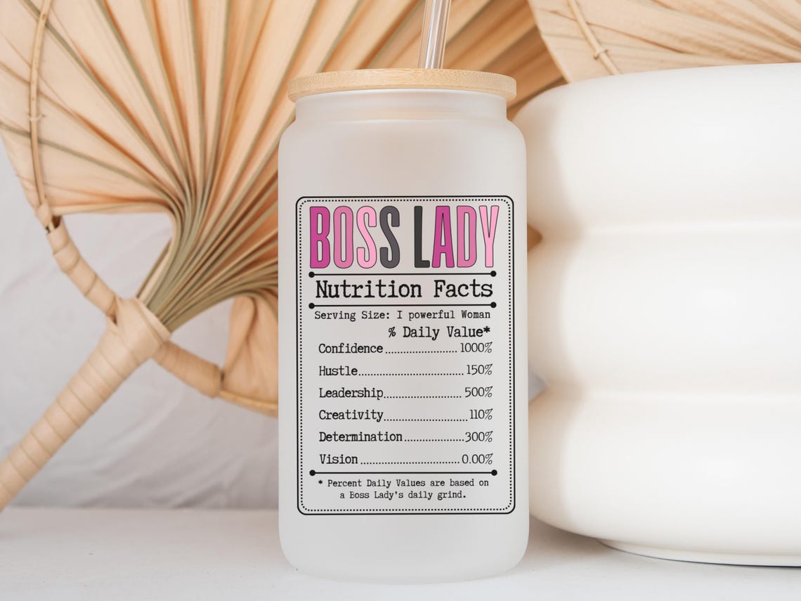 Boss Lady Glass Tumbler Personalized Boss Lady Nutrition Facts Cup ...