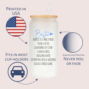 Bestie Glass Tumbler With Photo Personalized Photo Cup Gift for Best ...