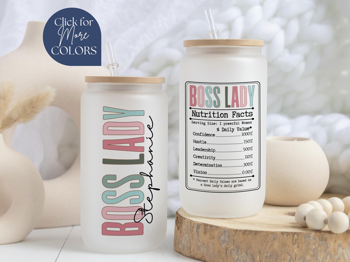 Boss Lady Glass Tumbler Personalized Boss Lady Nutrition Facts Cup ...