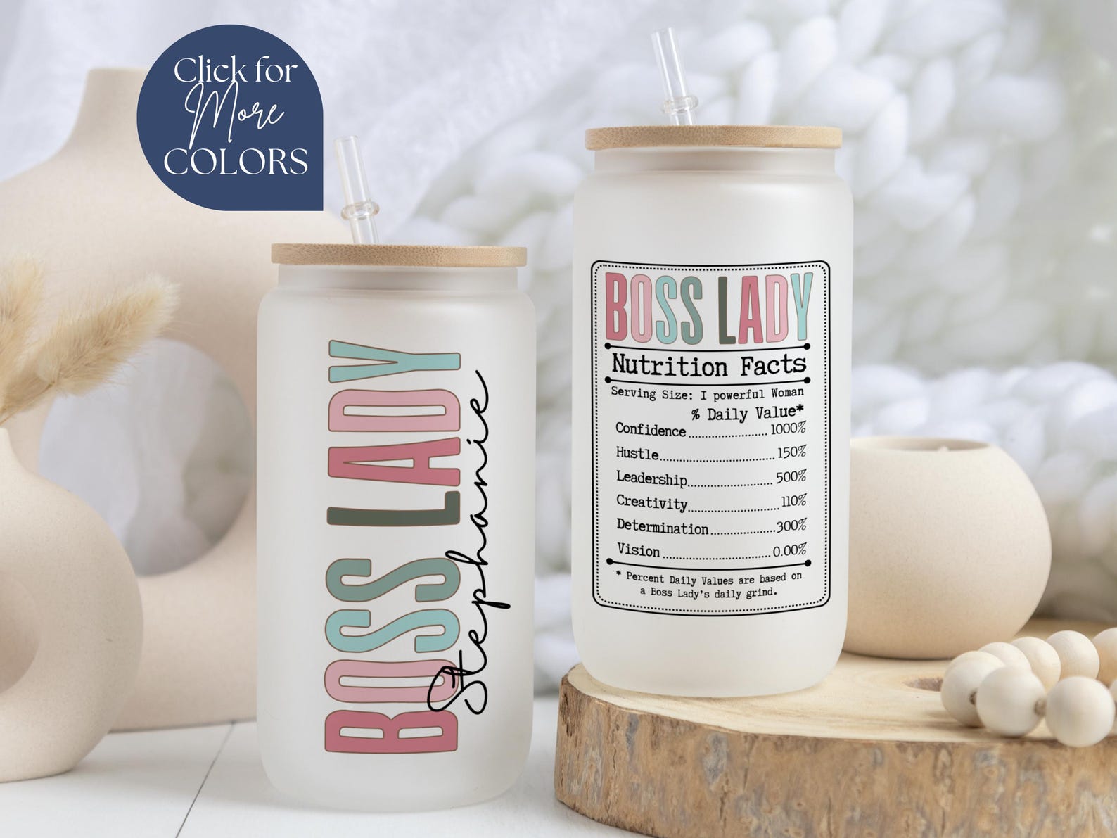 Boss Lady Glass Tumbler Personalized Boss Lady Nutrition Facts Cup ...