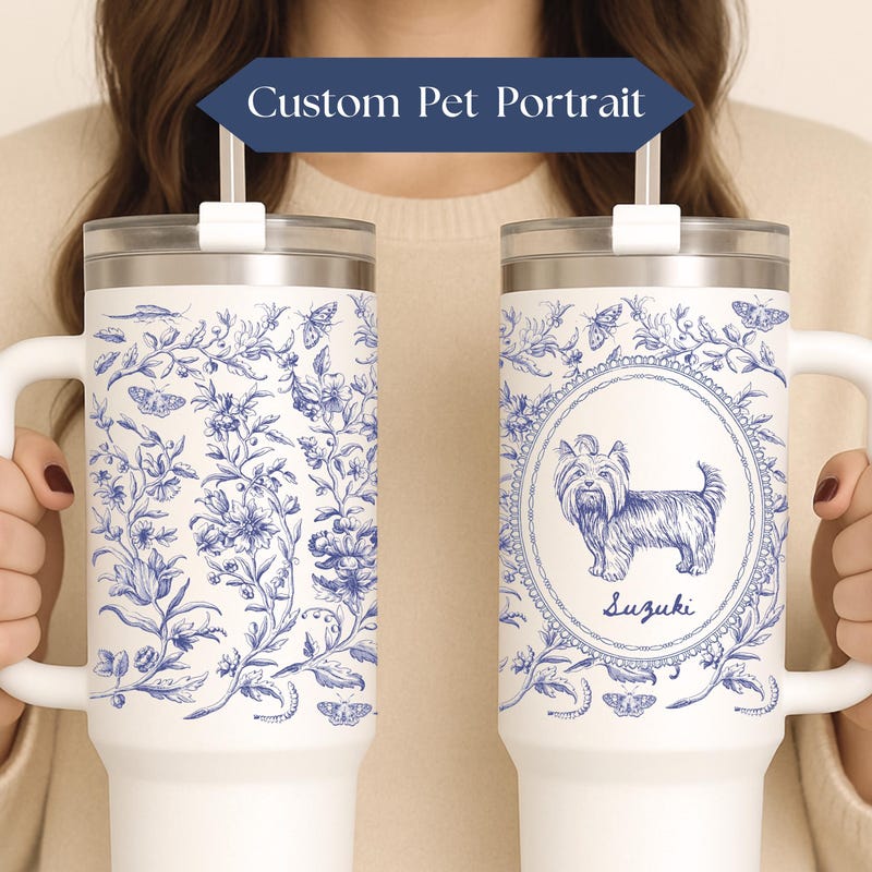 Blue Toile Dog Tumbler - Etsy