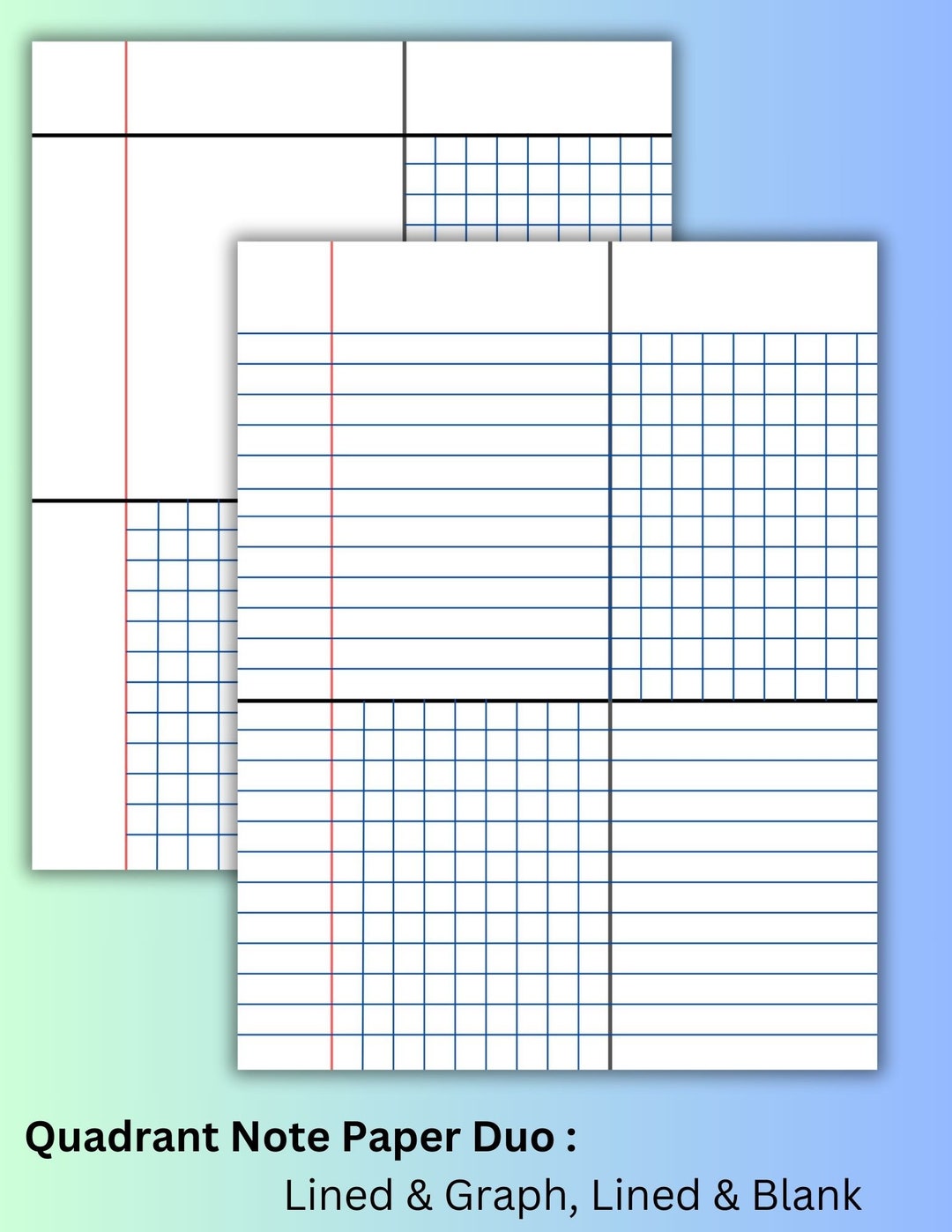 Quad Split Note Paper Duo, Instant Download, Ideal for Practice ...