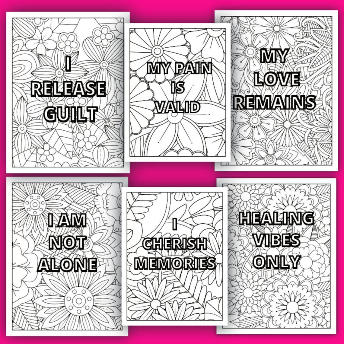50 Grief and Loss Coloring Page Book, 50 Affirmations, Christmas Gift ...