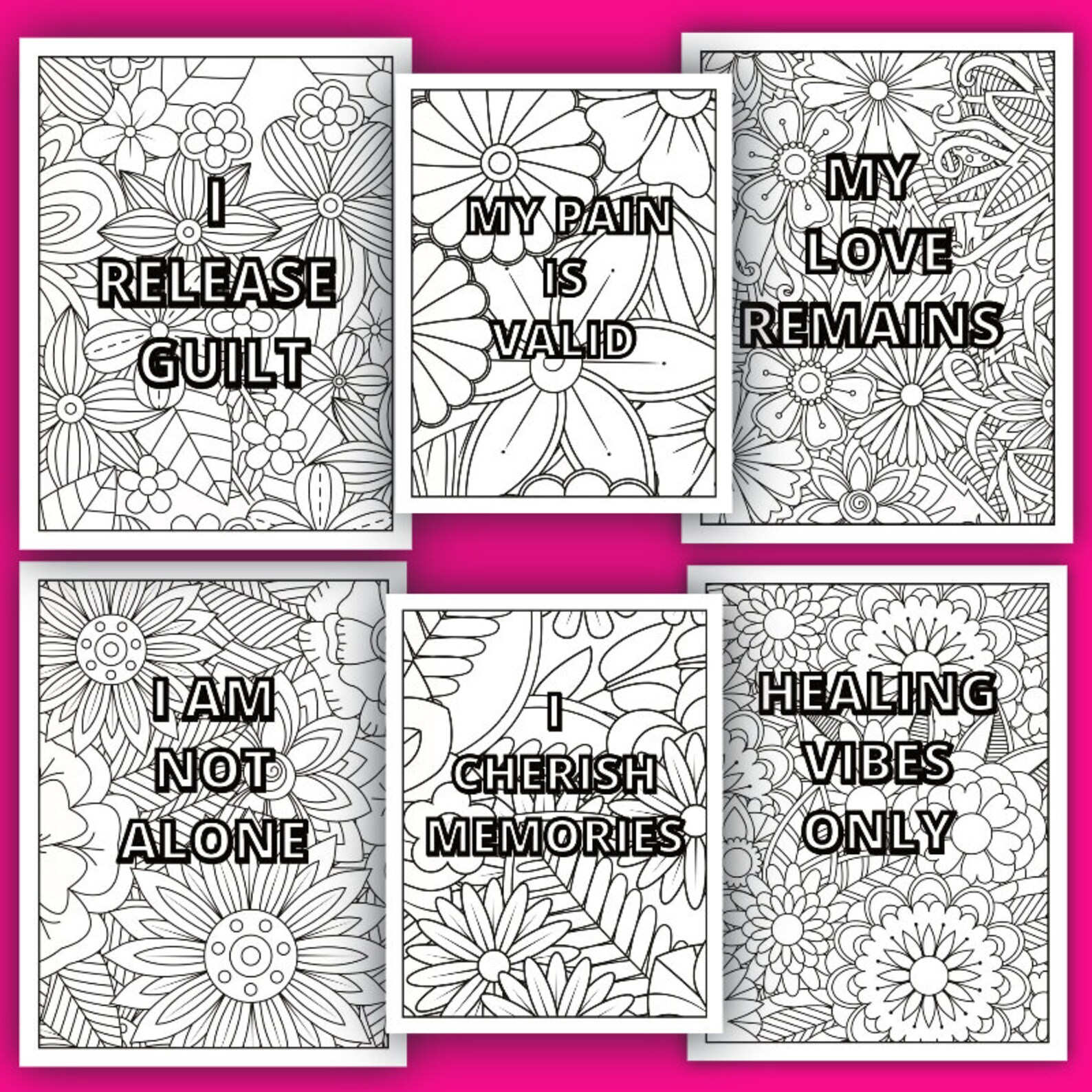 50 Grief and Loss Coloring Page Book, 50 Affirmations, Christmas Gift ...