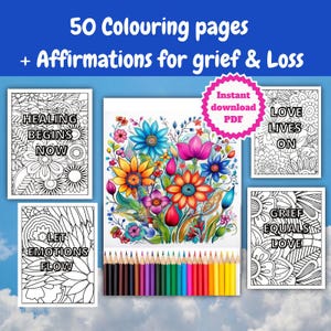50 Grief and Loss Coloring Page Book, 50 Affirmations, Christmas Gift ...