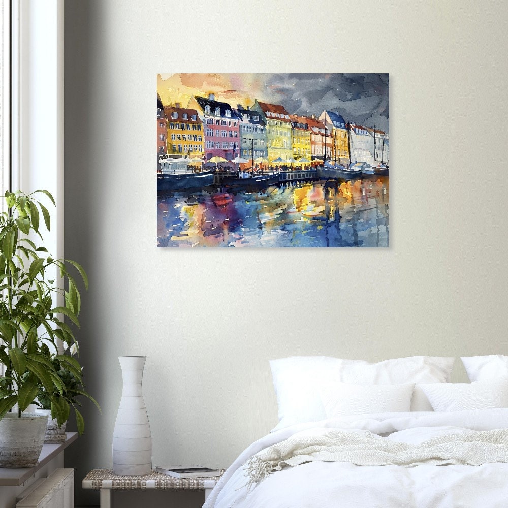 Amazing Watercolor Painting of Nyhavn, Denmark - Printed on Aluminum # ...