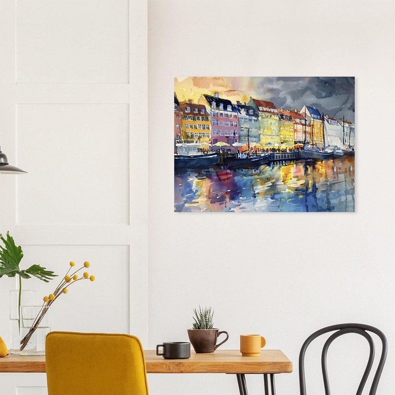 Amazing Watercolor Painting of Nyhavn, Denmark - Printed on Aluminum # ...