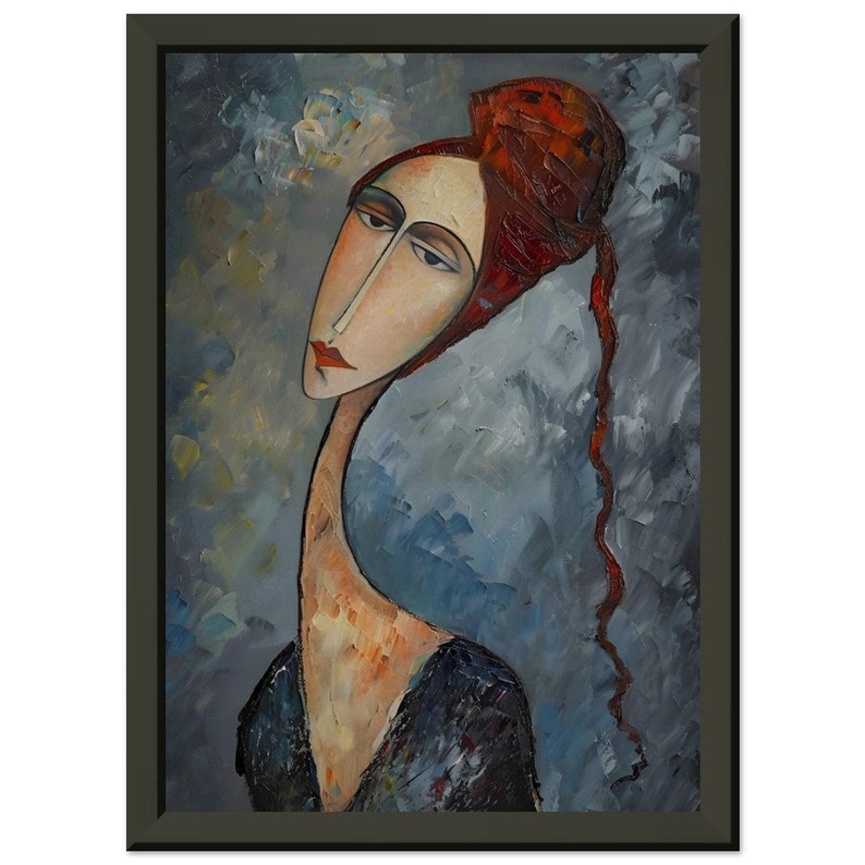 Modern Abstract Painting: Woman With Long Neck and Blue Mottled ...