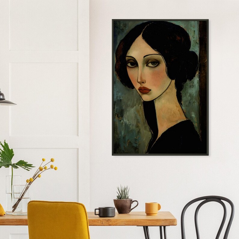 Modigliani-inspired Portrait: Cute Woman With Big Eyes and Red Lips ...
