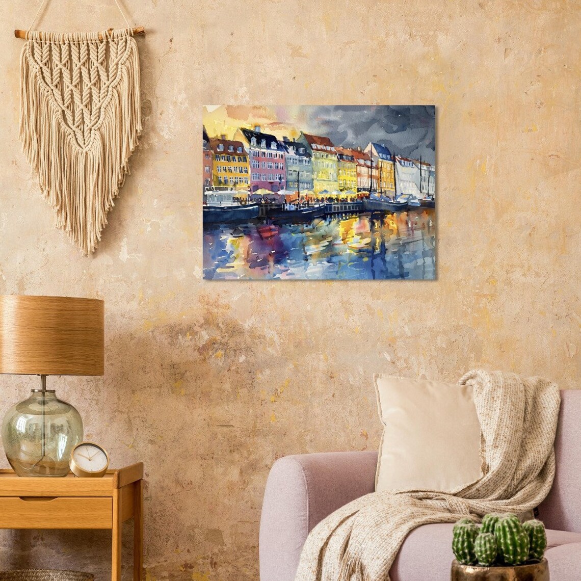 Amazing Watercolor Painting of Nyhavn, Denmark - Printed on Aluminum # ...