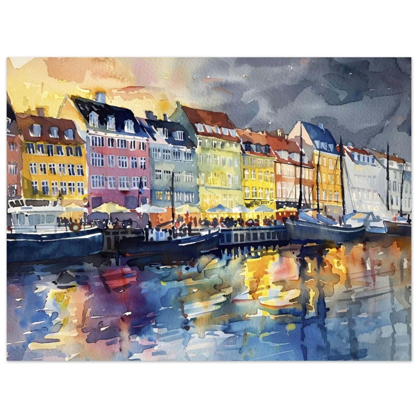 Amazing Watercolor Painting of Nyhavn, Denmark - Printed on Aluminum # ...