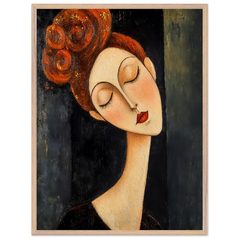 Modigliani-inspired Abstract Woman Poster - Framed Art With Red Updo ...