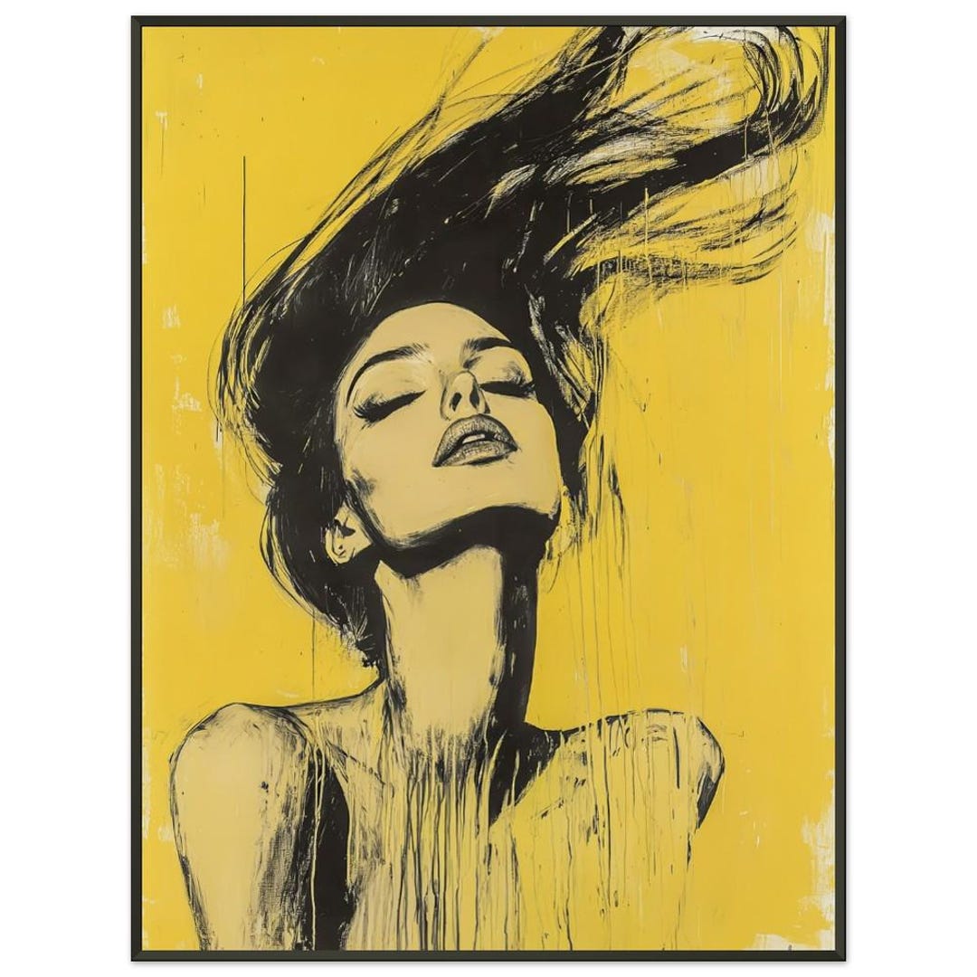 Pop Art Framed Poster - Modern Art With Runny Paint & Yellow Background ...