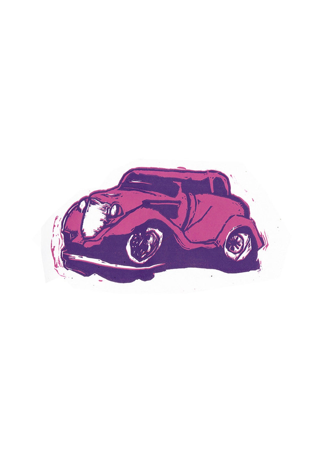 Pink Retro Car_original Linocut_printmaking - Etsy