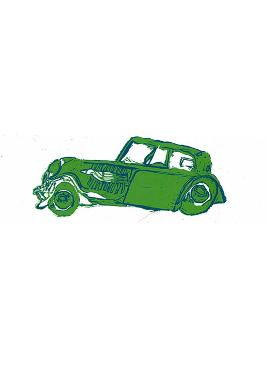 Retro Car_original Linocut_printmaking_green Car - Etsy