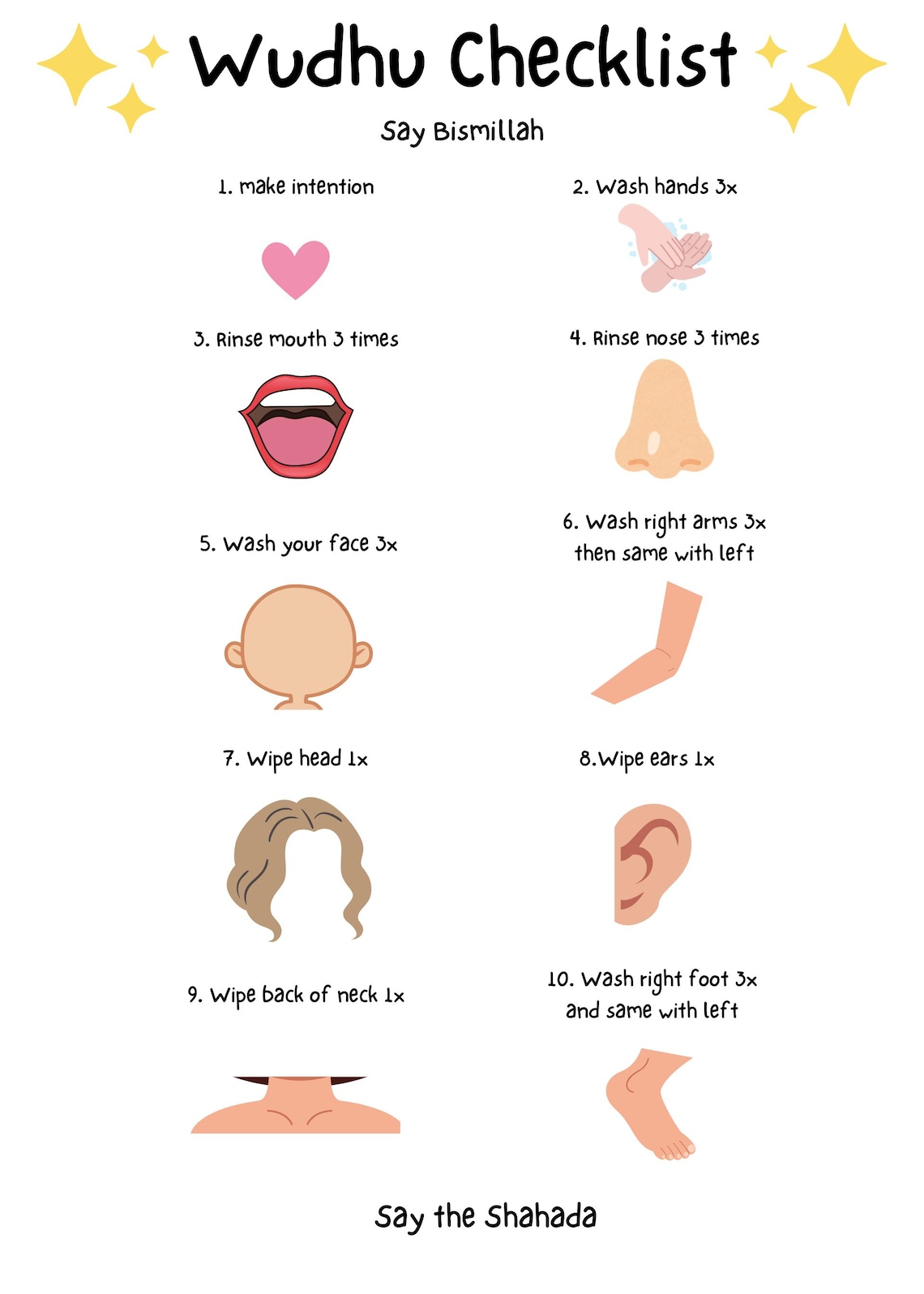 Wudu Chart Printable, Wudu Sequence, Children's Wudu Chart, Boys Wudu ...