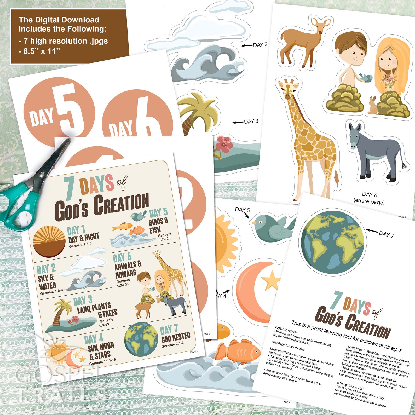 7 Days of Creation Christian Lesson for Kids, Printable Bible Activity ...