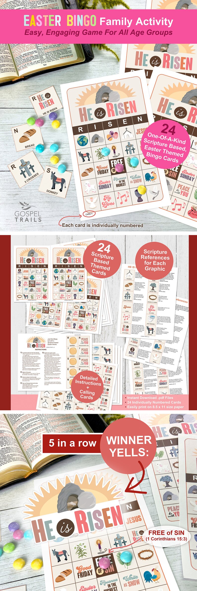 Resurrection Bingo Cards Holy Week Bingo Holy Week Easter Bible Game ...