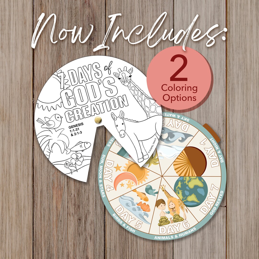 Days of Creation Bible Story Coloring Wheel, Printable Bible Activity ...