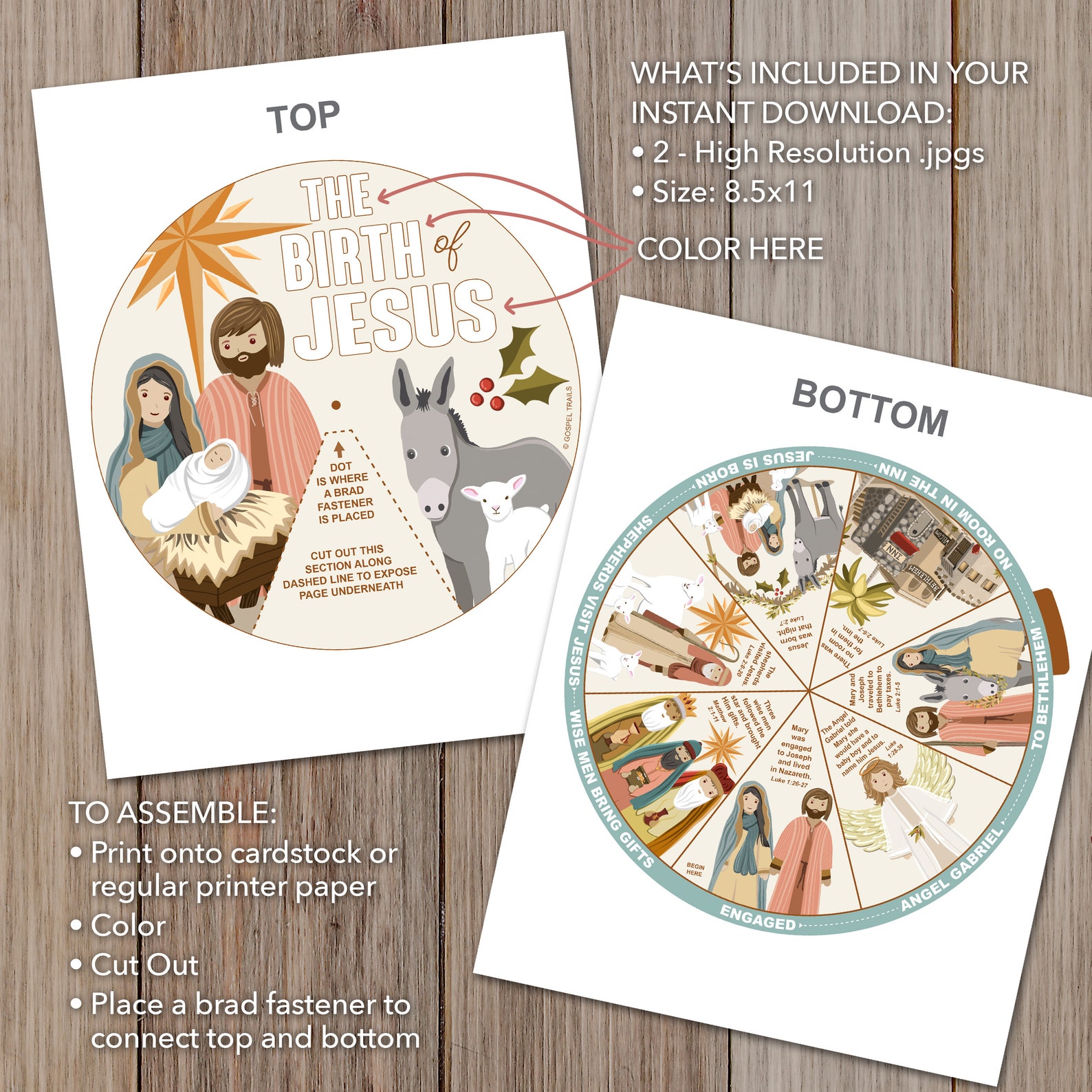 Jesus Birth Coloring Wheel for Kids Christmas Activity Advent Spinning ...