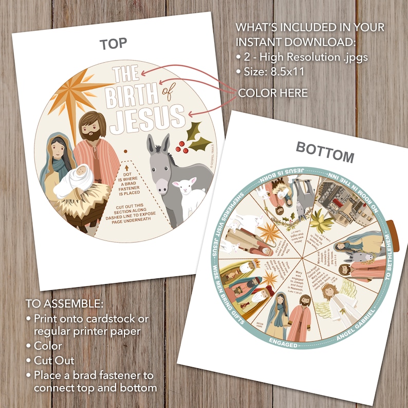 Jesus Birth Coloring Wheel for Kids Christmas Activity Advent Spinning ...