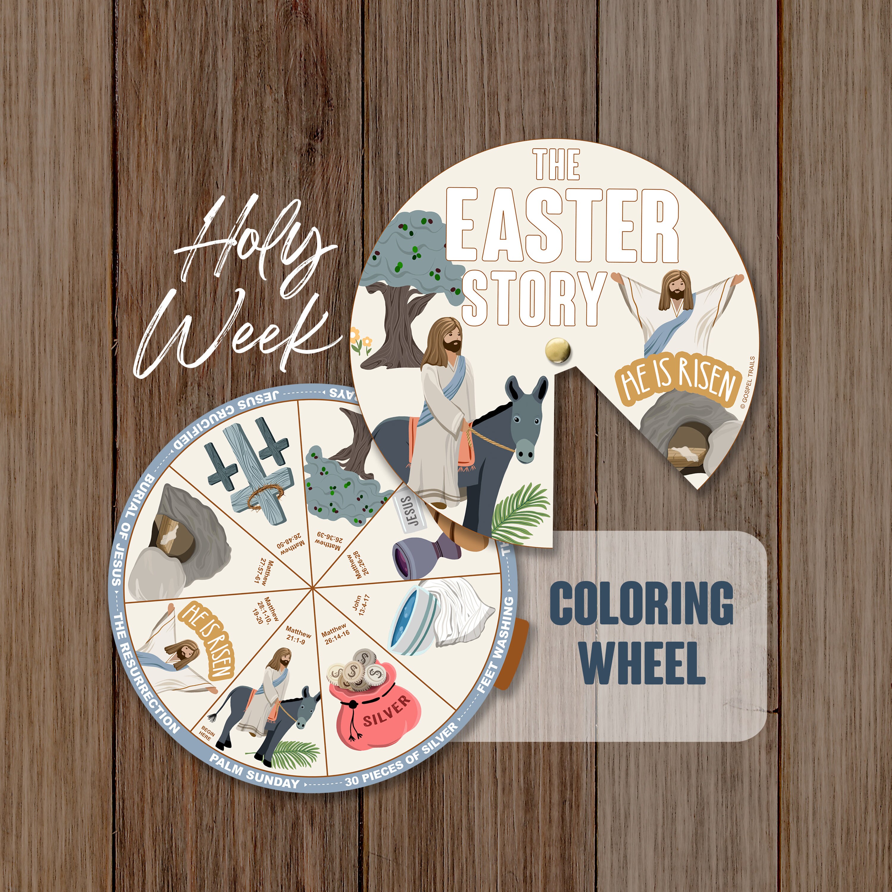 Holy Week for Kids Easter Story Coloring Wheel Palm Sunday Craft Easter ...