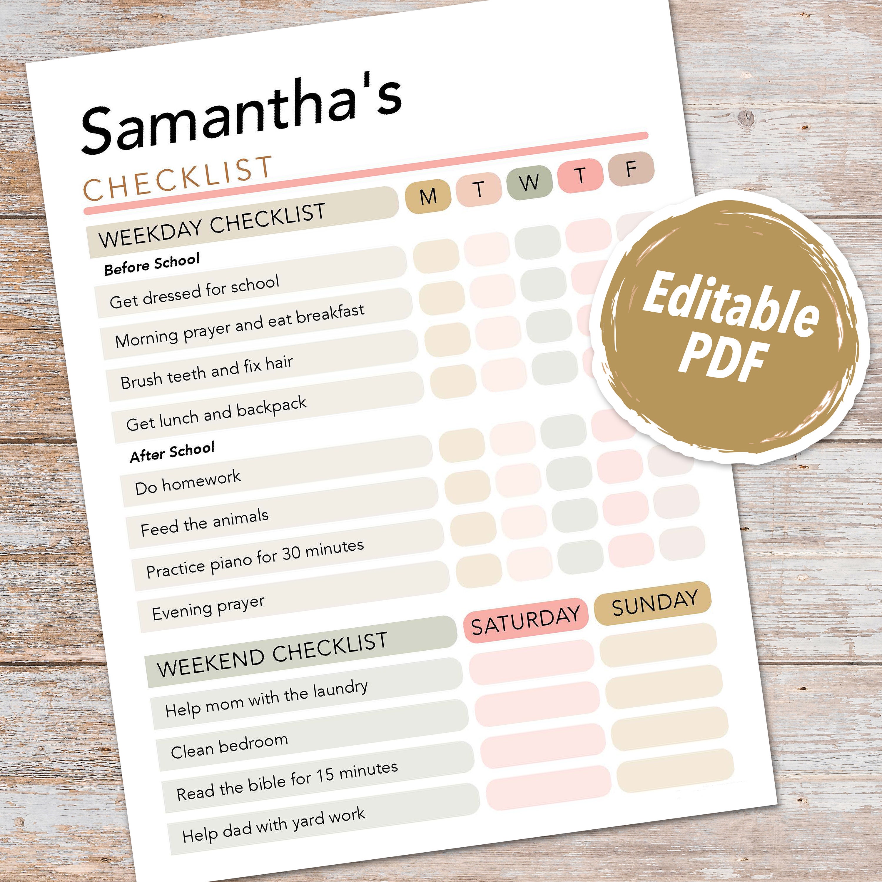Editable Checklist Chore Chart for Kids Personalized Printable to Do ...