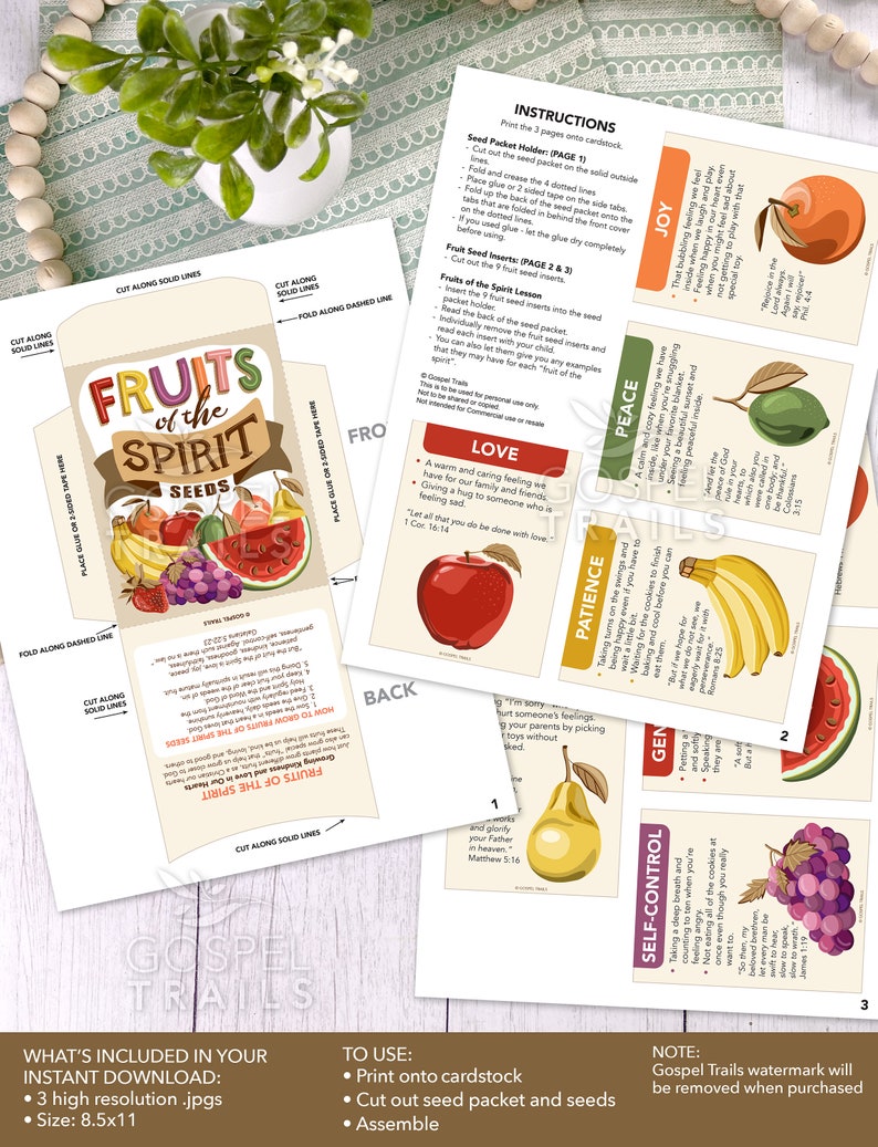 Fruits of the Spirit Seed Packet Bible Lesson for Kids Craft Bible ...