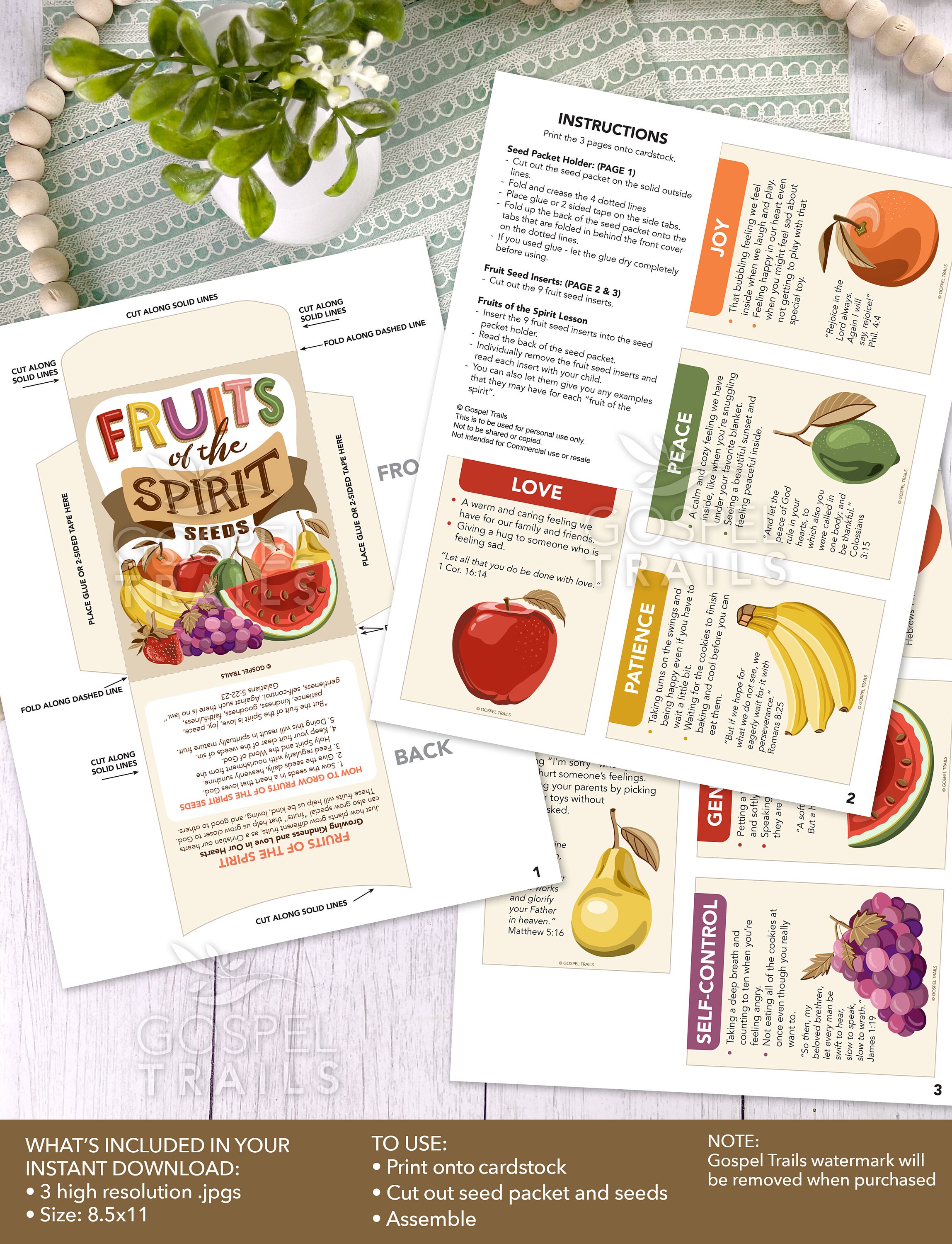 Fruits of the Spirit Seed Packet Bible Lesson for Kids Craft Bible ...