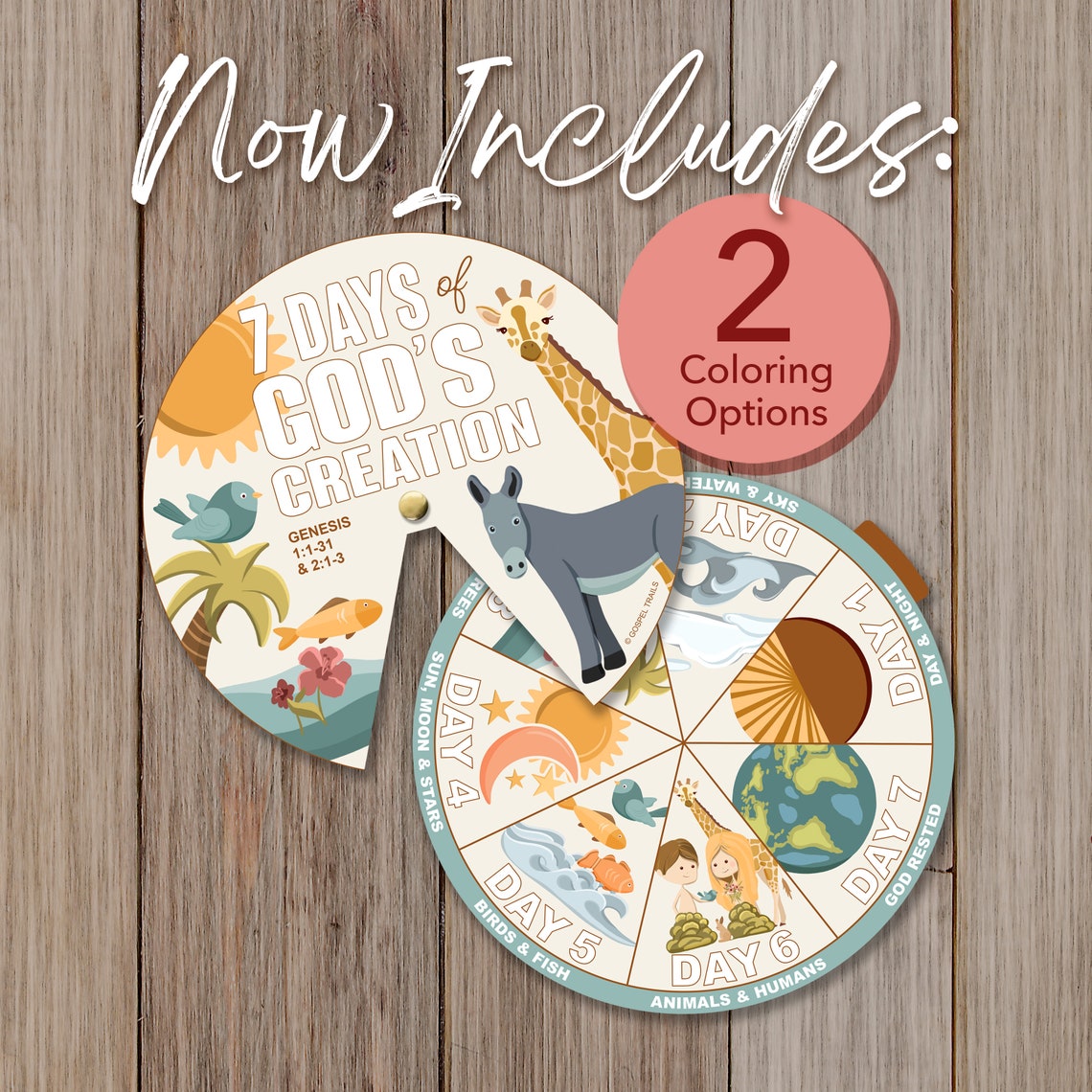 7 Days of Creation Craft Coloring Wheel, Printable Bible Activity, Kids ...