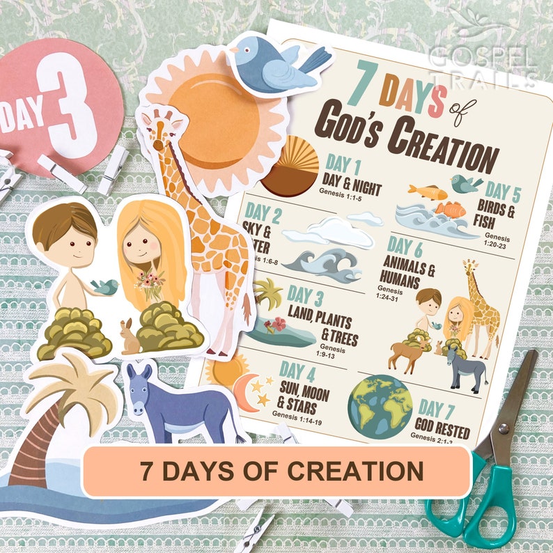 7 Days of Creation Christian Lesson for Kids, Printable Bible Activity ...