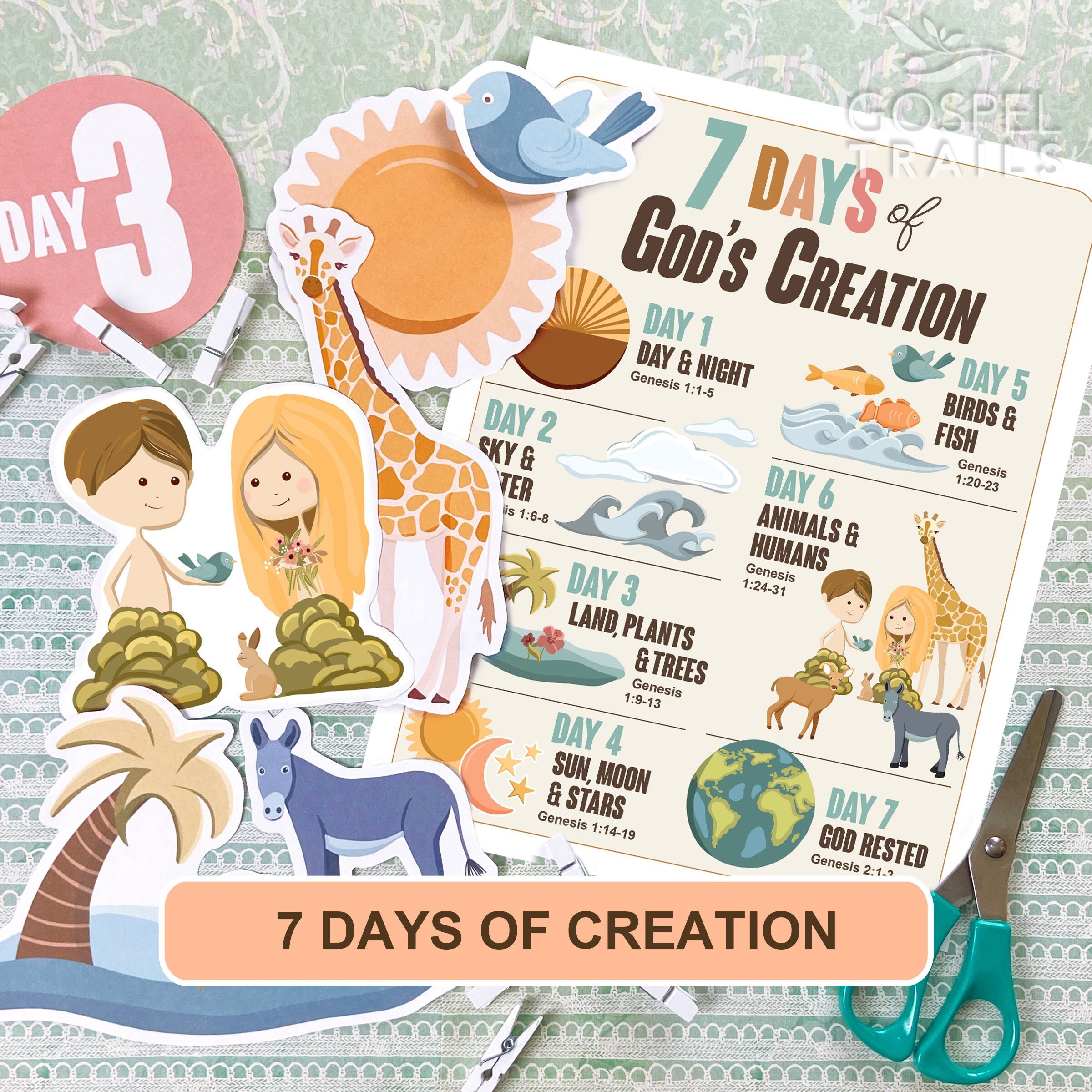 7 Days of Creation Christian Lesson for Kids, Printable Bible Activity ...