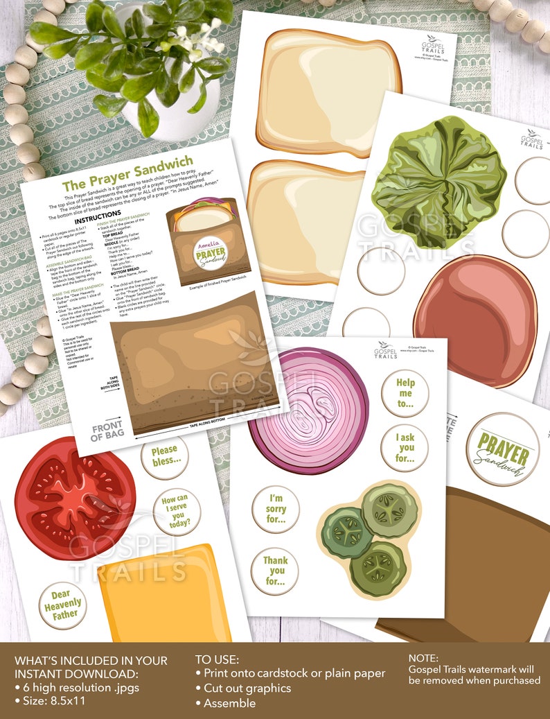 Prayer Sandwich Kids Activity Bible Lesson Activity for Homeschool ...