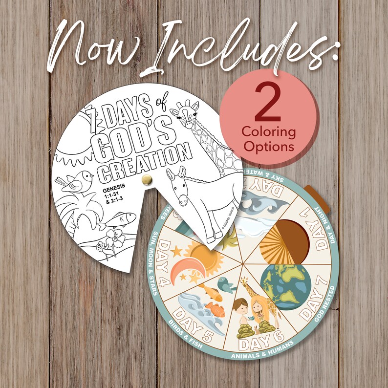 7 Days of Creation Craft Coloring Wheel, Printable Bible Activity, Kids ...