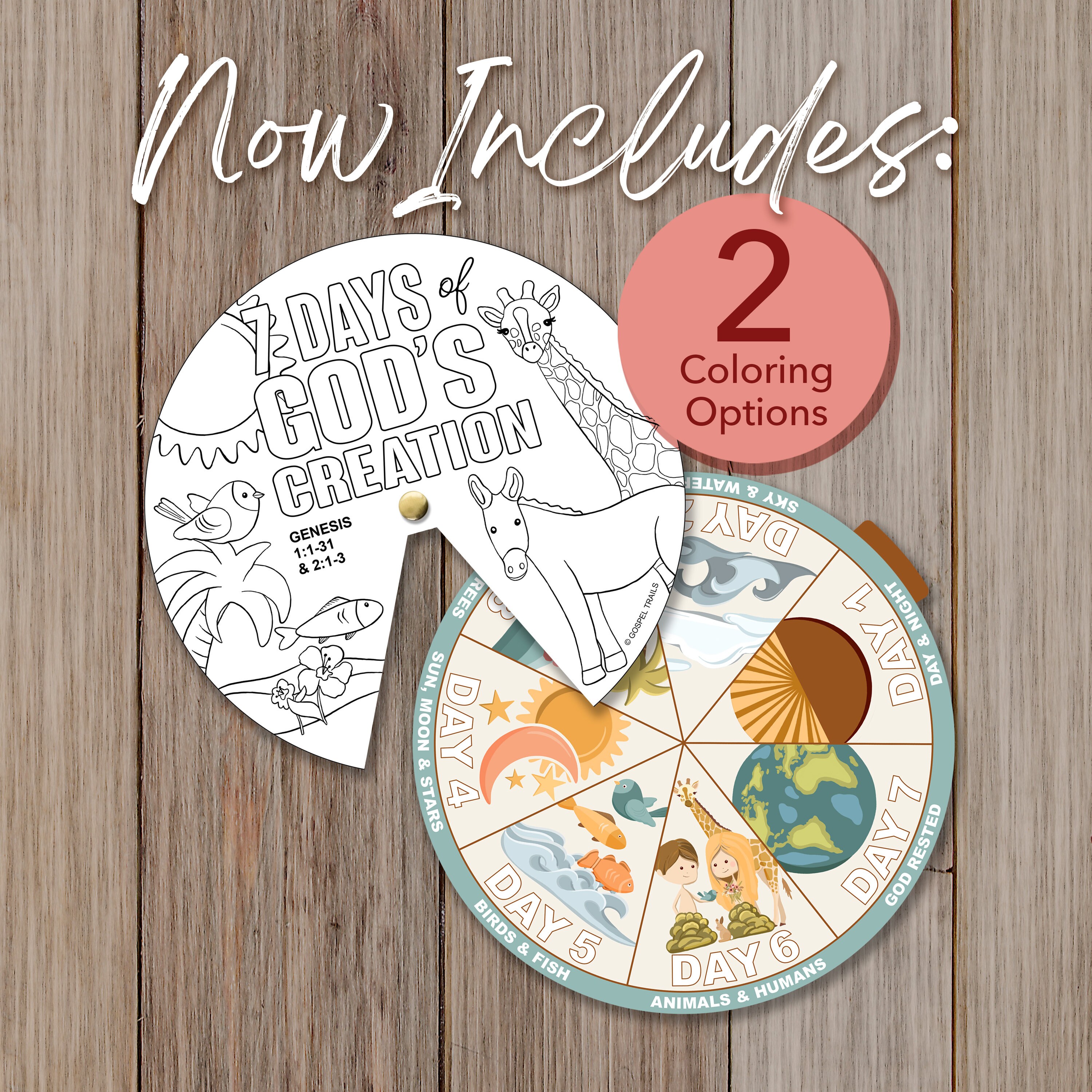 7 Days of Creation Craft Coloring Wheel, Printable Bible Activity, Kids ...