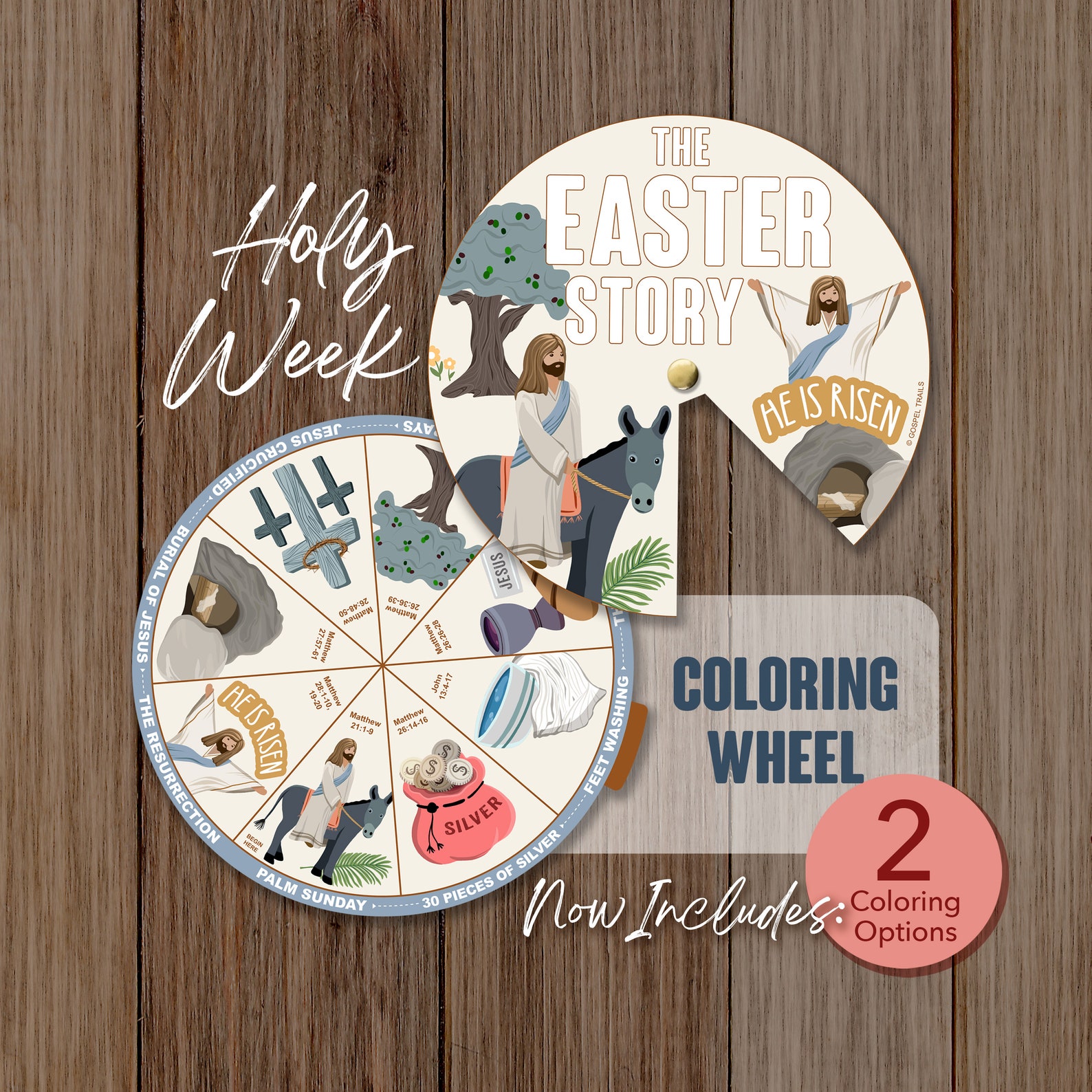 Holy Week for Kids Easter Story Coloring Wheel Palm Sunday Craft Easter ...